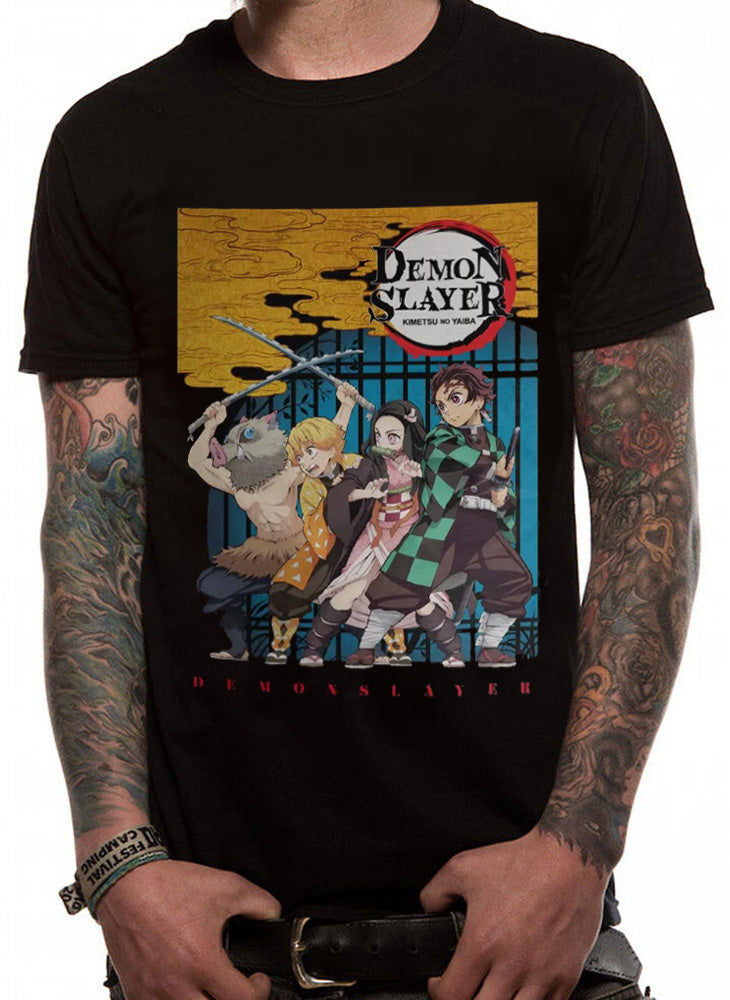 Demon Slayer Tanjiro Zenitsu Nezuko Inosuke Group Unisex Black T-Shirt ...